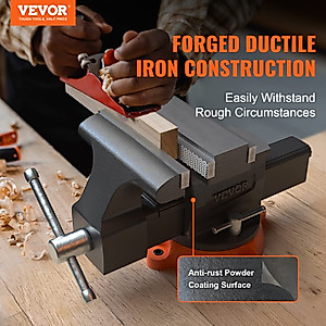 VEVOR Bench Vise, 6.5" Jaw Width 6.5" Forward &9.3" Reverse Opening, 360-Degree Swivel Locking Base Multipurpose Workbench w/Anvil, Heavy Duty Ductile Iron w/Bolts & Nuts, for Drilling, Pipe Cutting