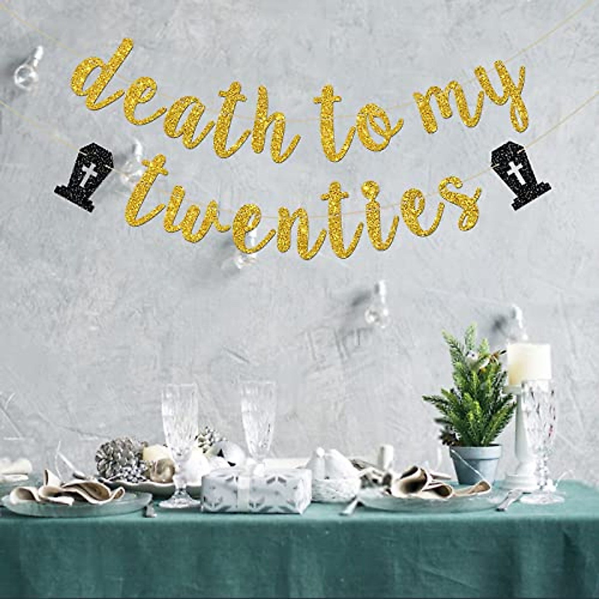 INNORU Death to My Twenties Banner, RIP to My 20s Party Decorations, Happy 30th Birthday Party Decorations, Gold Glitter
