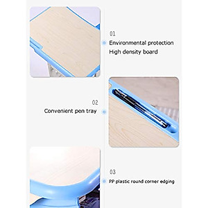 Articles for daily use Height-Adjustable Children’s Study Desk, Children’s Writing and Reading Desk with Drawers, Computer Desk, Student Desk and Chair Set (Blue)