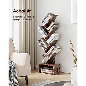 Aobafuir 6-Tier Tree Book Shelf, Open Side Standing Bookcase Shelf, Wooden Bookshelves Storage Rack for CD/Book, Utility Organizer Shelves for Living Room,Bedroom, Rustic Brown
