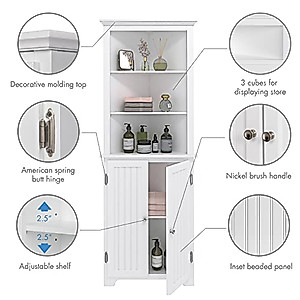 UTEX Tall Corner Cabinet, Free Standing Corner Storage Cabinet with Doors and Adjustable Shelves, Storage Cabinet Tall for Bathroom, Kitchen, Living Room, White