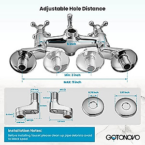 gotonovo Vintage Wall Mount Clawfoot Tub Faucet 3-9Inch Adjustable Center Polished Chrome 2 Double Handle Shower Faucet System Telephone Shape