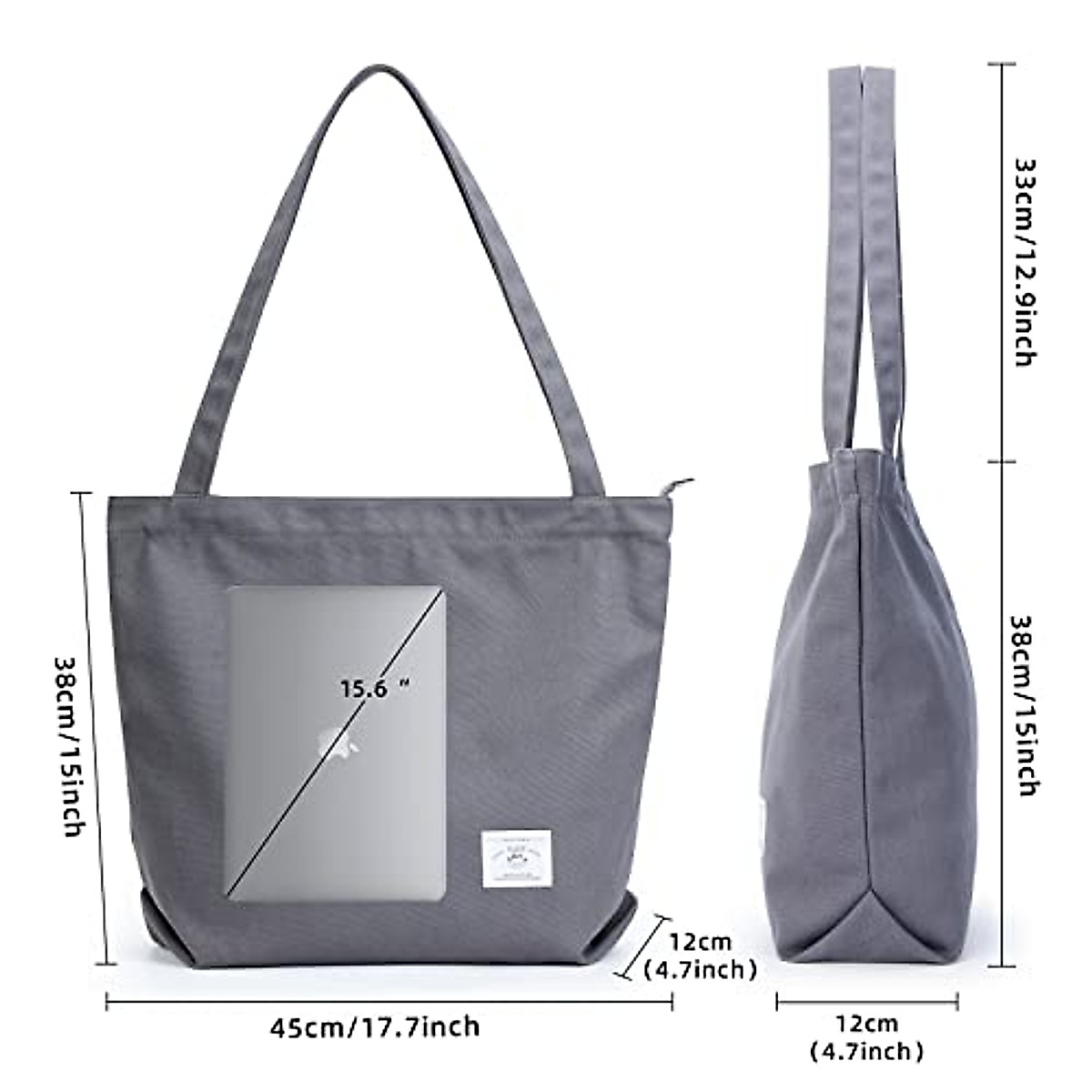 KALIDI Women's Canvas Tote Bag Retro Shoulder Bag Canvas Handbags Purse with Zipper Pockets Simple Work Bag, Cream White