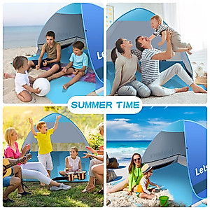 LetsFunny Large Pop up Beach Tent Sun Shade Shelter, UPF 50+ Pop-up 3-4 Person Outdoor Beach Tents Shelter Automatic Portable Sport Sun Umbrella Anti UV Baby Tent,Suitable for Family …