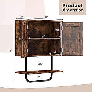 LOKO Bathroom Wall Cabinet, Space Saver Medicine Cabinet with 2 Doors, Storage Shelves & Towel Bar, Wall Mounted Towel Cabinet for Bathroom, Kitchen, Entryway (Rustic Brown)
