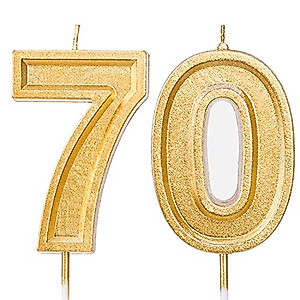 LUTER 2.76 Inches Large Birthday Candles Gold Glitter Birthday Cake Candles Number Candles Cake Topper Decoration for Wedding Party Kids Adults, Number 70