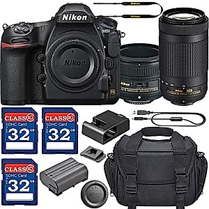 Nikon D850 DSLR Camera with AF-S NIKKOR 50mm f/1.8G Lens & 70-300mm ED Lens + 3 Memory Card Bundle