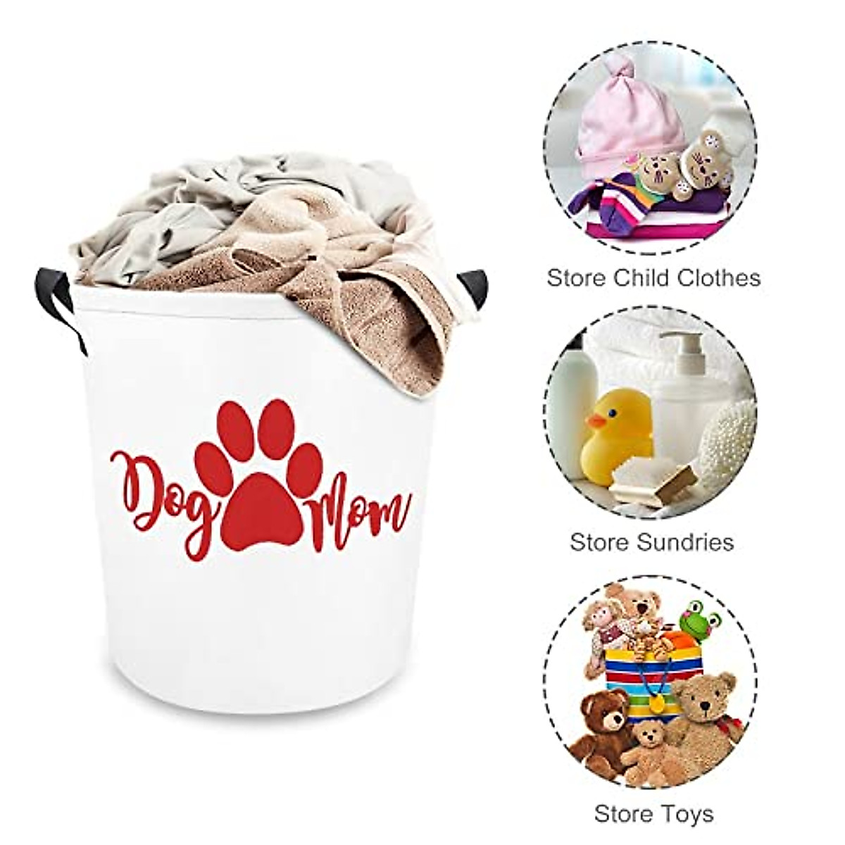 Dog Mom Large Laundry Basket Hamper Bag Washing with Handles for College Dorm Portable