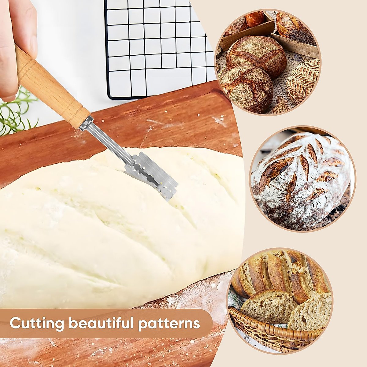 Danish Dough Whisk - Bread Whisk, Dutch Whisk for Dough, With Dough Scraper Bread Cutter, Bread Lame Dough Scoring Tool + 5 Blades and Case, Bread Making Tools