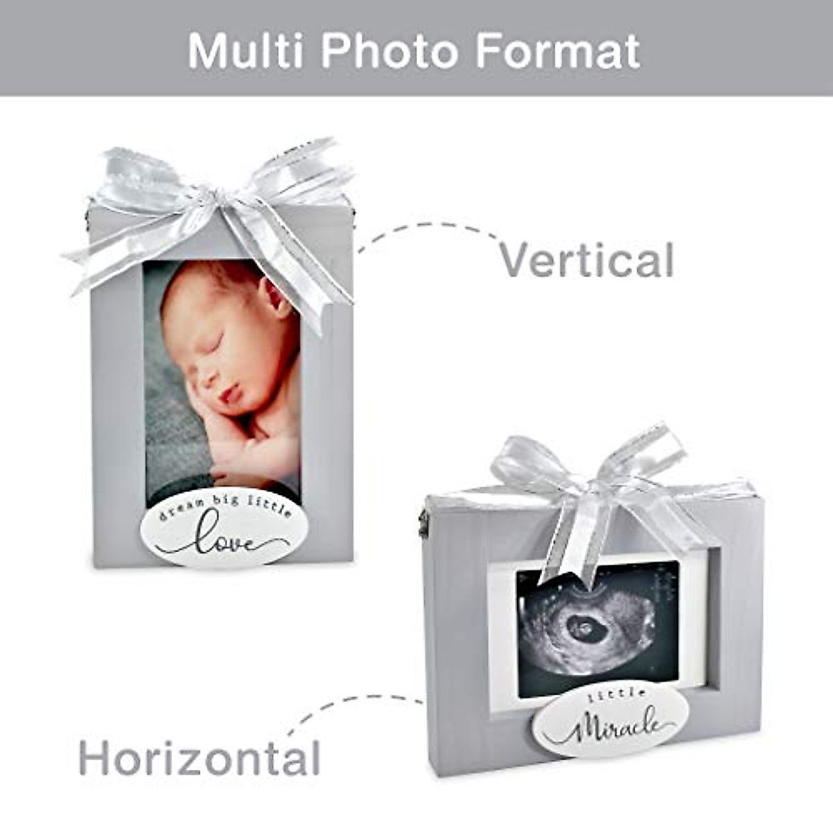 I’m Solid Wood Sonogram Pregnancy Baby Ultrasound 2 Sided Photo Frame, Great for Expecting New Parents Keepsake & Nursery Décor “Little Miracle/Dream Big Little Love" (Gray)