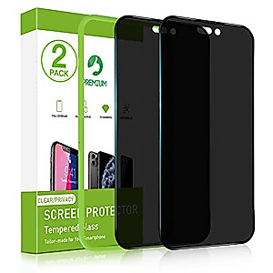 Uxinuo Privacy Screen Protector Compatible for iPhone 14 Pro Max 2022 [6.7 inch Display] 2 Pack Anti Spy Private Tempered Glass [Black]