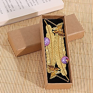 QEZEZA Metal Feather Bookmark, Handmade Gifts Bookmarks for Book Lovers, Teachers, Kids, Women and Men 2 Pack (Purple)