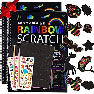AICTIMO YCHOULEK Scratch Art for Kids 20 Sheets, Scratch Paper Rainbow Art Set Crafts Supplies Kits Sheet Pack for Kids, Chiristmas Birthday Gift for Girls Boys Ages for Kids Age 3 4 5 6 7 8 9 10+