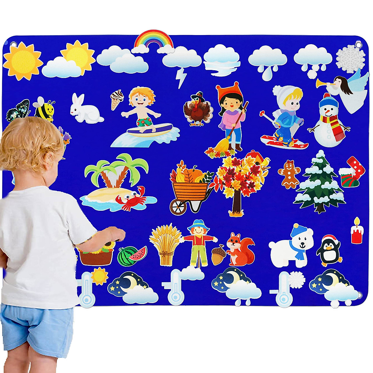 Craftstory Kids Weather Flannel Felt-Board Story for Toddlers Preschool Toys Season Weather Circle-Time Learning Centre 48 Pieces Early Educational Classroom Activity 3.5 Ft Wall Hang Gifts