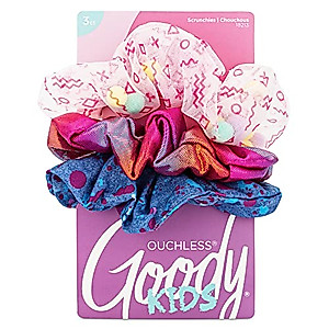 Goody Kids Nostalgia Scrunchies - 3 Count, Pink Assorted - Pain-Free Hair Accessories for Men, Women, Boys and Girls to Style With Ease and Keep Your Hair Secured - For All Hair Types