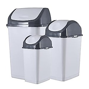 Superio Swing Top Trash Can, Waste Bin for Home, Kitchen, Office, Bedroom, Bathroom, Ideal for Large or Small Spaces - White Smoke (3 Pack- 4.5 Gal, 9 Gal, 13 Gal)