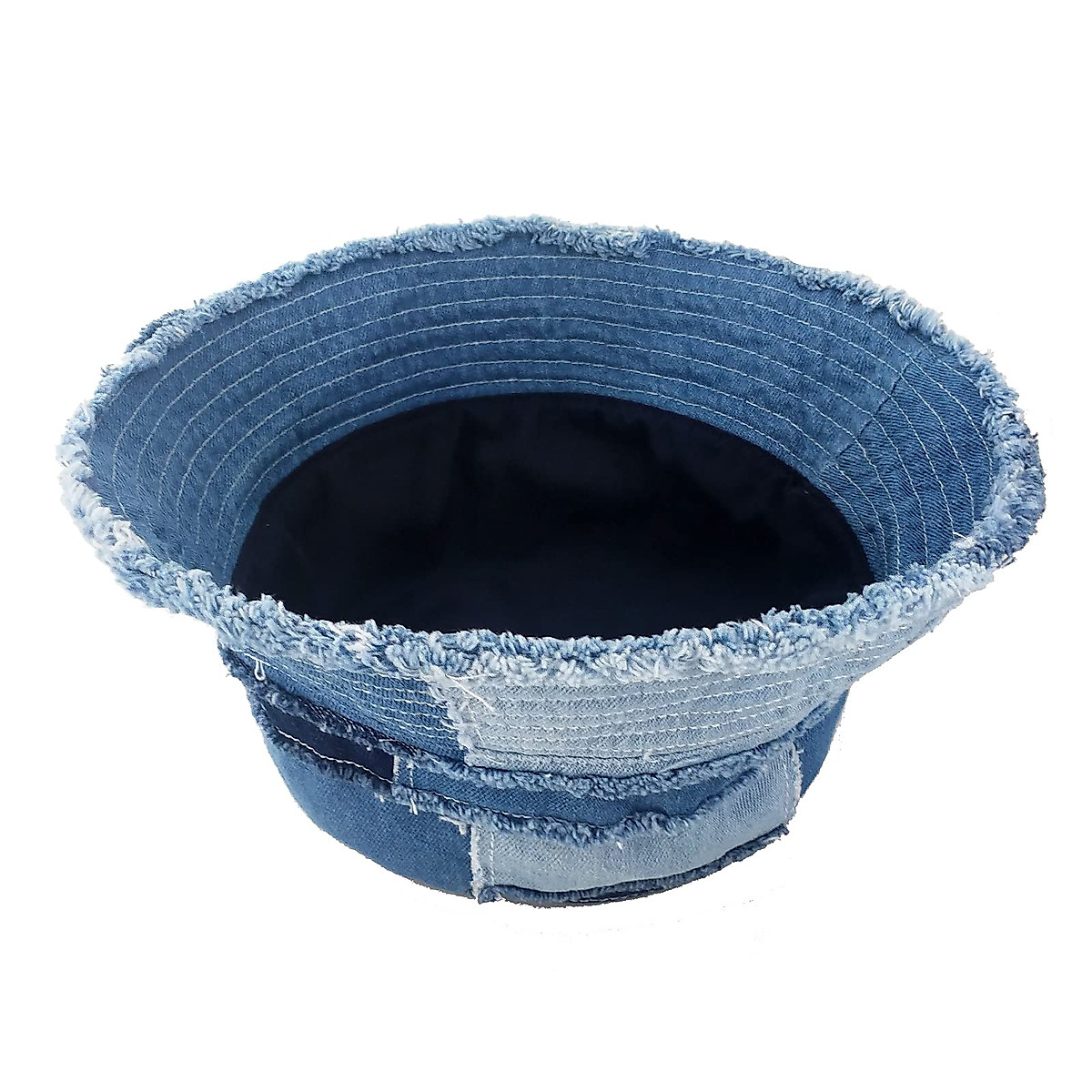 GuanGu Ripped Denim Bucket Hats for Women Washed Packable Summer Beach Sun Hats Mens Bucket Hat for Travel(Classic Denim L/XL)