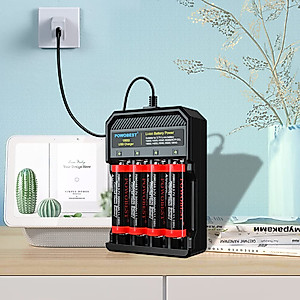POWOBEST 18650 Battery Charger, 4 Bay USB Smart Universal Battery Charger Compatible with 3.7V Li-ion IMR INR 14500 14650 18350 18500 18650 RCR123A 18490 16340 17670 POWO18B Batteries Charger