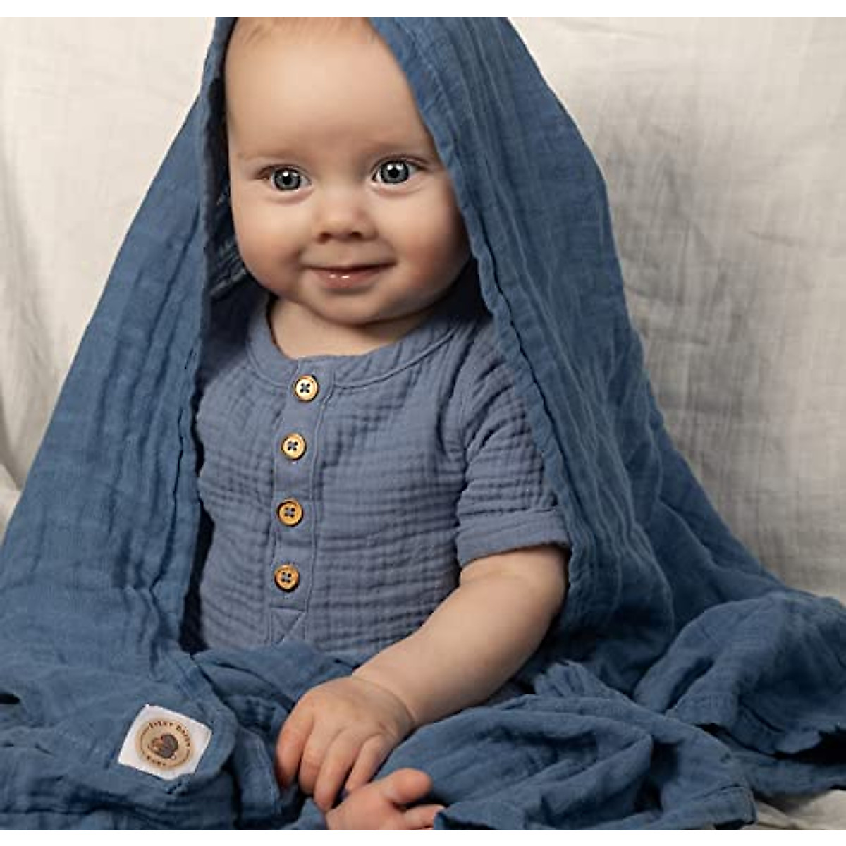 Every Daisy Baby Muslin Swaddle Blanket - Certified Organic Cotton Breathable Receiving Blanket, Extra Soft Newborn Nursery Wrap for Boys & Girls Solid Colors 47 x 47 inches (Blueberry Yogurt)