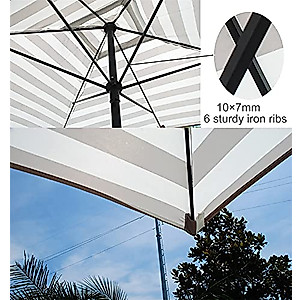SSZY Patio Umbrella Portable White and Light Brown Striped Pool Patio Umbrella, Rectangle Outside/Beach/Market Table Umbrella, Garden Umbrella Parasol