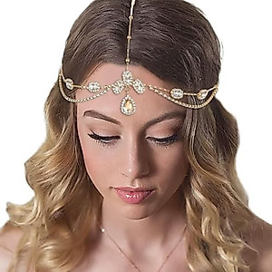 Brinie Rhinestone Hair Chains Silver Head Chain Jewelry Bride Wedding Headbands Chain Bridal Headpiece Jewelry Forehead Chain Costume Prom Wedding Hair Jewelry for Women and Girls (Type 2)