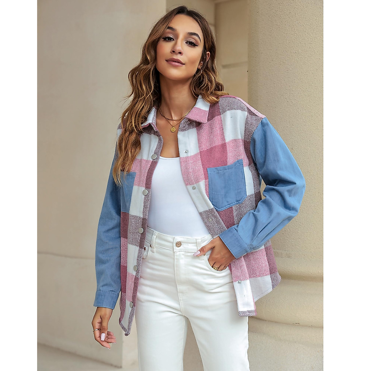 luvamia Womens Flannel Jacket Plaid Shirt Jacket Women Shacket Jacket Shackets For Fall Fashion Women Jeans Jacket For Women Fashion Size Medium Size 8 10