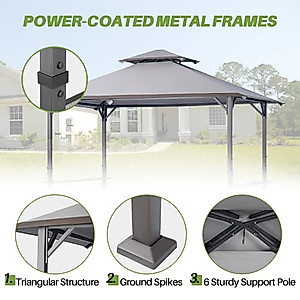 Easylee 8' x 5' Grill Gazebo for Outdoor BBQ, Steel Frame Gazebo with LED Lights and Hook, Double Tiered Barbecue Canopy Tent (Dark Grey)