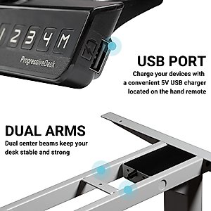Progressive Automations Standing Desk Corner Frame. Adjustable Height and Width Legs with Triple Electric Motors for Home Office L Shaped Desk FLT-05 White