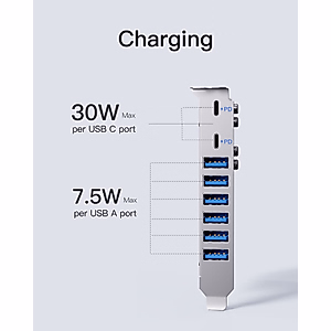 Inateck Power Supply USB PCIe Card Total 16 Gbps Bandwidth, USB 3.2 Gen 2, with 8 USB Ports KU8212