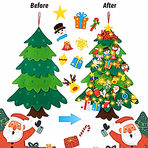 KIMOBER Lighted Felt Christmas Tree,Prelit DIY Christmas Tree with 40Pcs Detachable Ornaments Wall Hanging Decor for Xmas Party