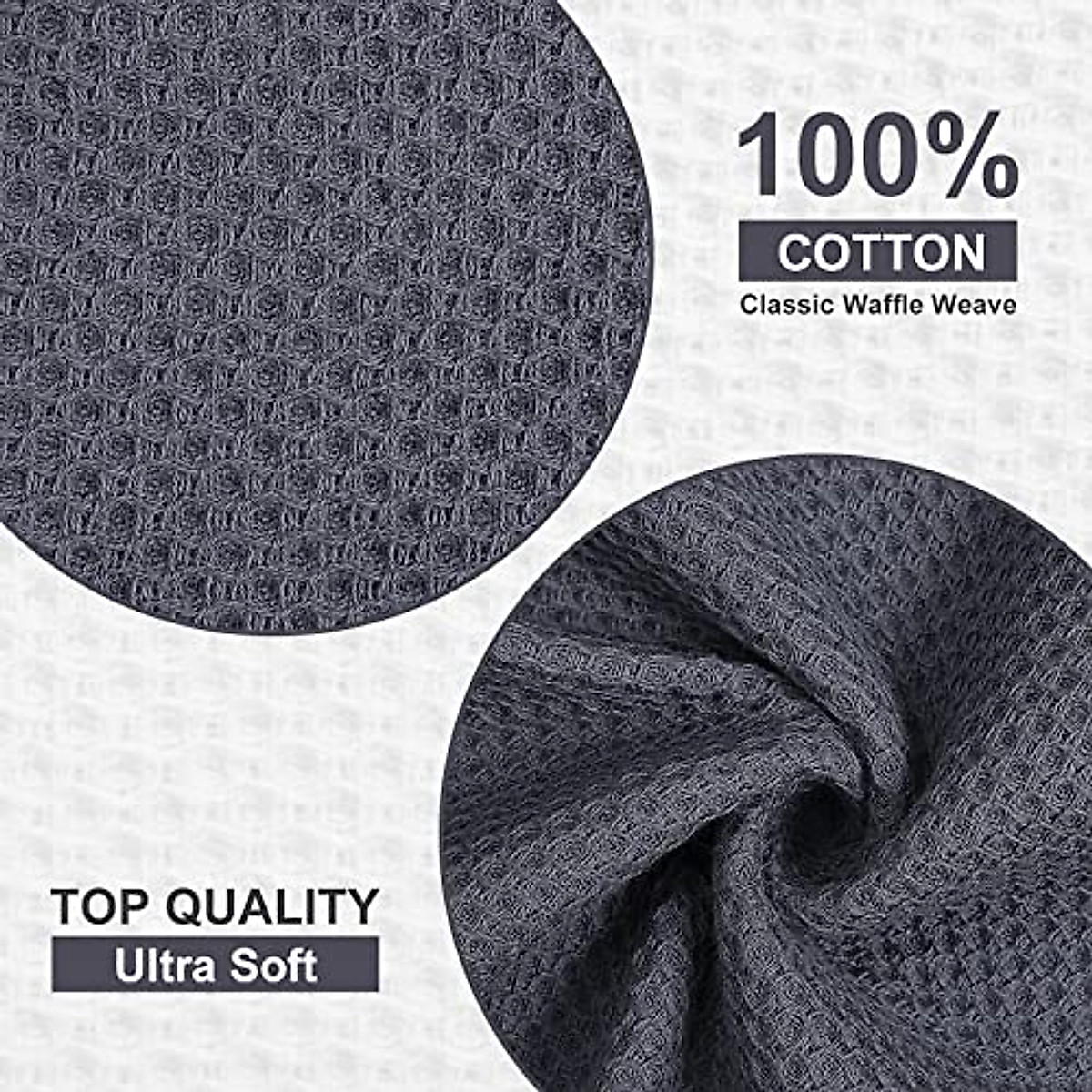 Kitinjoy 100% Cotton Kitchen Dish Cloths, 6 Pack Waffle Weave Ultra Soft Absorbent Dish Towels for Drying Dishes Quick Drying Kitchen Towels Dish Rags, 12 X 12Inch, Dark Grey