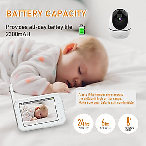 PRUVEEO Baby Monitor with Camera and Audio,Video Baby Monitor no WiFi with Night Vision, 1080P 4.5" HD IPS Display, Remote Pan-Tilt-Zoom, 960 ft Range, Two Way Talk, Room Temperature and Lullabies