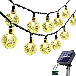 Ligarko Solar String Lights Outdoor 50LED 7M/23Ft Crystal Globe Lights 8 Modes Lighting Solar, Waterproof Patio Lights for Garden Courtyards Party Wedding (Warm White)