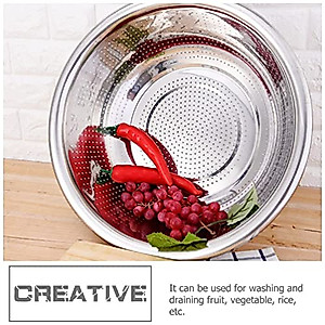 Hemoton Stainless Steel Rice Washing Bowl Kitchen Strainer Colander Bowl Fruit Vegetable Washing Basket for Rice Food Pasta Colander Drain Basket (Silver)