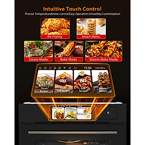 Ecoexplorer 24in Single Wall Oven, Built-in Electric Ovens with Steam&Grill&Air Frying Mode, 3000W, 240V, 2.5Cu.ft Stainless Steel Convection Built-in Oven, Advanced TFT Screen