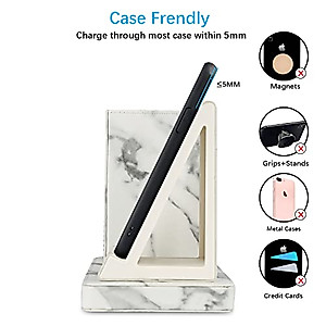 Wireless Charger with Desk Organizer, Wireless Charging Station for iPhone 14/14 Pro/13/12/11/Samsung Galaxy S23/S22/S21/S20/Note 20/Note 10, Wireless Charging Stand with Leather, Marble