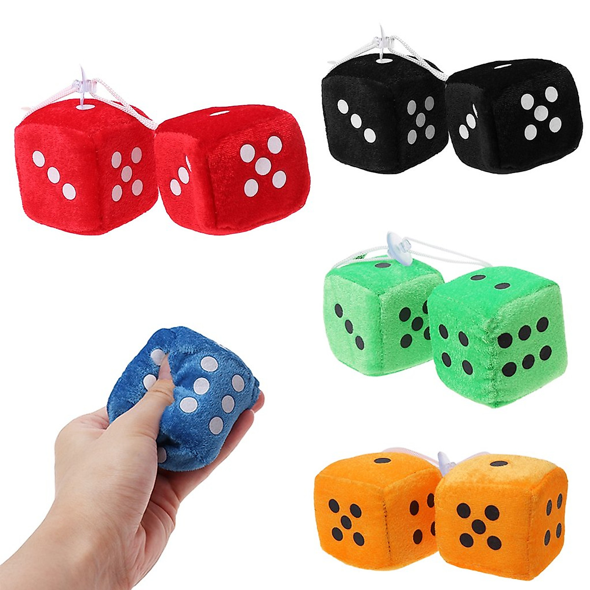 A FEI 1 Pair Fuzzy Dice Dots Rear View Mirror Hanger Decoration Car Styling Accessorie