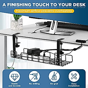 Cable Management Under Desk, No Drill Cord Organizer Management Tray for Office Home PC Computer Wire Management Rack,No Damage to Desk