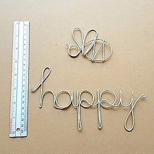 Camellia Bees Bee Happy Wire Wall Art - Bumble Bee Wall Decor - Wire Art - Wire Words - Bee Gift - Bedroom Inspo - Wire Sign (Silver)