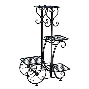 YisanCrafts 4 Tier Metal Plant Stand Shelf Rack Indoor Outdoor Multiple Black Tall Corner Flower Pot Holder Stands Tiered Wrought Iron Planter Shelves for Patio Living Room Balcony Office