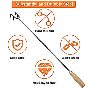 Steel Fireplace Poker 33 in, Luxiv Black Fire Pit Poker Detachable Metal Fire Stoker Poker Stick with Wood Handle and 4 Tips Camping Fireplace Tool for Outdoor Indoor Fireplace Tool for Fire Pit, BBQ