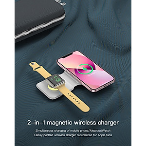 2 in 1 Foldable Wireless Charger, Wireless Charging Station for iPhone 15/14/13/12/11 Pro Max/X/XS, Fast Magnetic Travel Wireless Charging Pad for AirPods 3/2/Pro Apple Watch