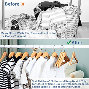 FairyHaus Kids Hangers 20 Pack 12.8 Inch, Natural Wooden Baby Hangers for Closet, Anti-Rust 360° Swivel Hook, Notches & Smooth Finish, Durable and Strong Childrens Hangers for Clothes