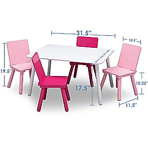 Delta Children Kids Table and Chair Set (4 Chairs Included) - Ideal for Arts & Crafts, Snack Time, Homeschooling, Homework & More - Greenguard Gold Certified, White/Pink