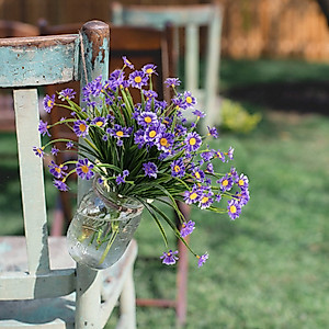 NAHUAA 4PCS Fake Daisy Flowers for Outdoor Purple Artificial Plastic Plants Greenery UV Resistant Shrubs Table Centerpieces Arrangements Home Kitchen Garden Spring Farmhouse Decor