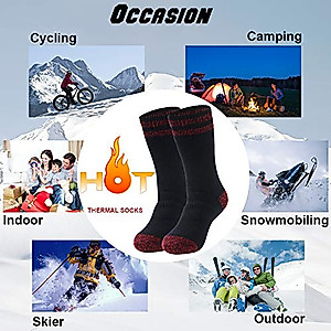 Three street Outdoor Sport Thermal Socks, Men Comfort Heavyweight Thermal Hiker Crew Insulated Heat Non Skid Socks, Winter Thick Warm Fuzzy Slipper Socks Warm Clothes for Working Black Red 1 Pair
