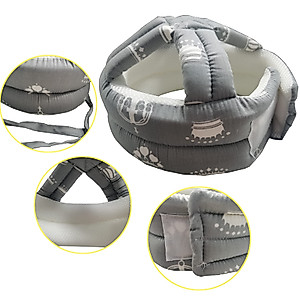 IULONEE Toddler Infant Helmet & Baby Knee Pads 3 Pairs, No Bump Safety Head Cushion Bumper Bonnet Adjustable Protective Cap Breathable Mesh Child Safety Hat for Running Walking Crawling (Grey Crown)