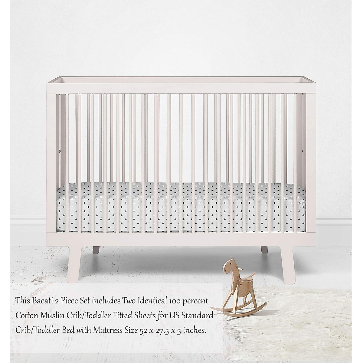 Bacati - 2 Pack Love/Aztec/Arrows/Hearts Silky Soft Breathable 100% Cotton Muslin Baby Crib Fitted Sheets - Fits Standard 28 x 52 x 5 Crib & Toddler Mattresses (Jacks/Plus/Cross, Black)