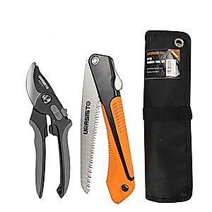 Garden Tool Set URASISTO Folding Saw, Garden Pruning Shears,Gardening Tool Kit with Roll Up Carry Bag Included, Ideal Garden Tool Kit Gifts for Women and Men