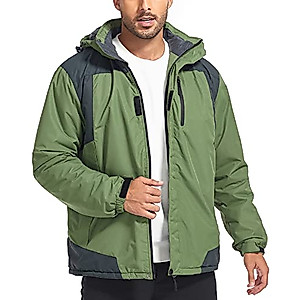 Mens Winter Jackets Ski Snow Coats Warm Fleece Lined Waterproof Windbreaker Softshell Hooded Jackets Raincoats Green 2XL